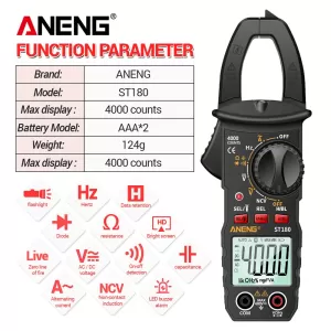 ANENG ST180 Clamp Multimeter 4000 Counts AC and DC Voltage Multimeter ...