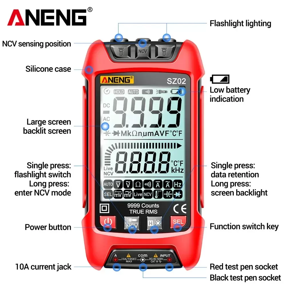 ANENG SZ01 / SZ02 Diode Tester Digital Smart AC/DC Current Voltage Auto ...